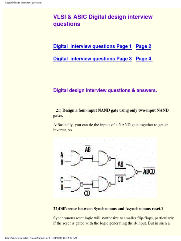 VLSI & ASIC Digital Design Interview Questions | PDF | Electrical ...