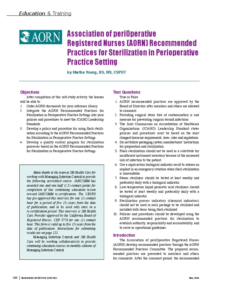 AORN Sterilization Recommendation | Download Free PDF | Sterilization ...