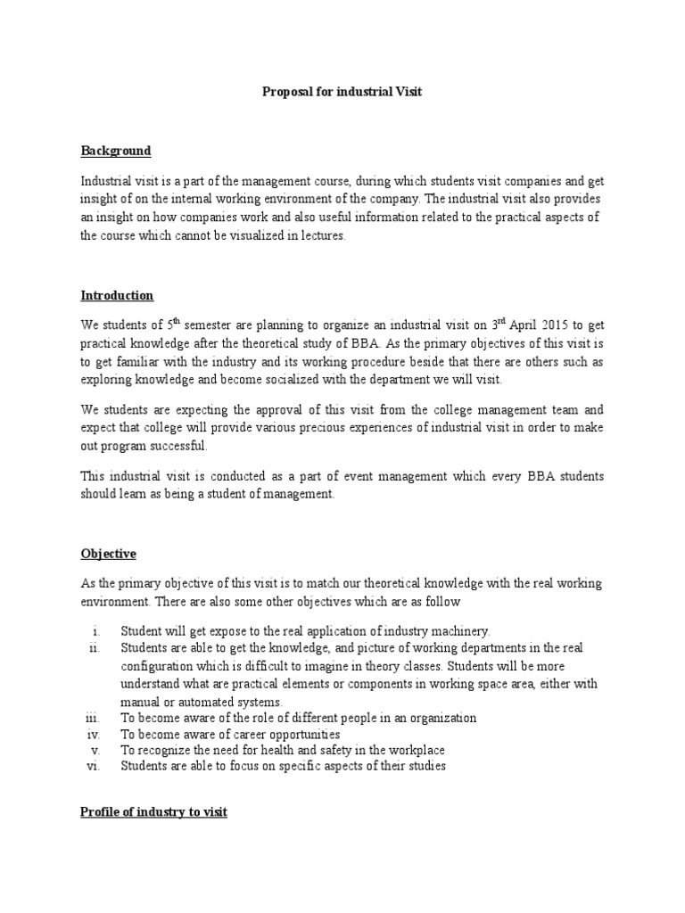 Proposal for Industrial Visit | Dairy | Milk