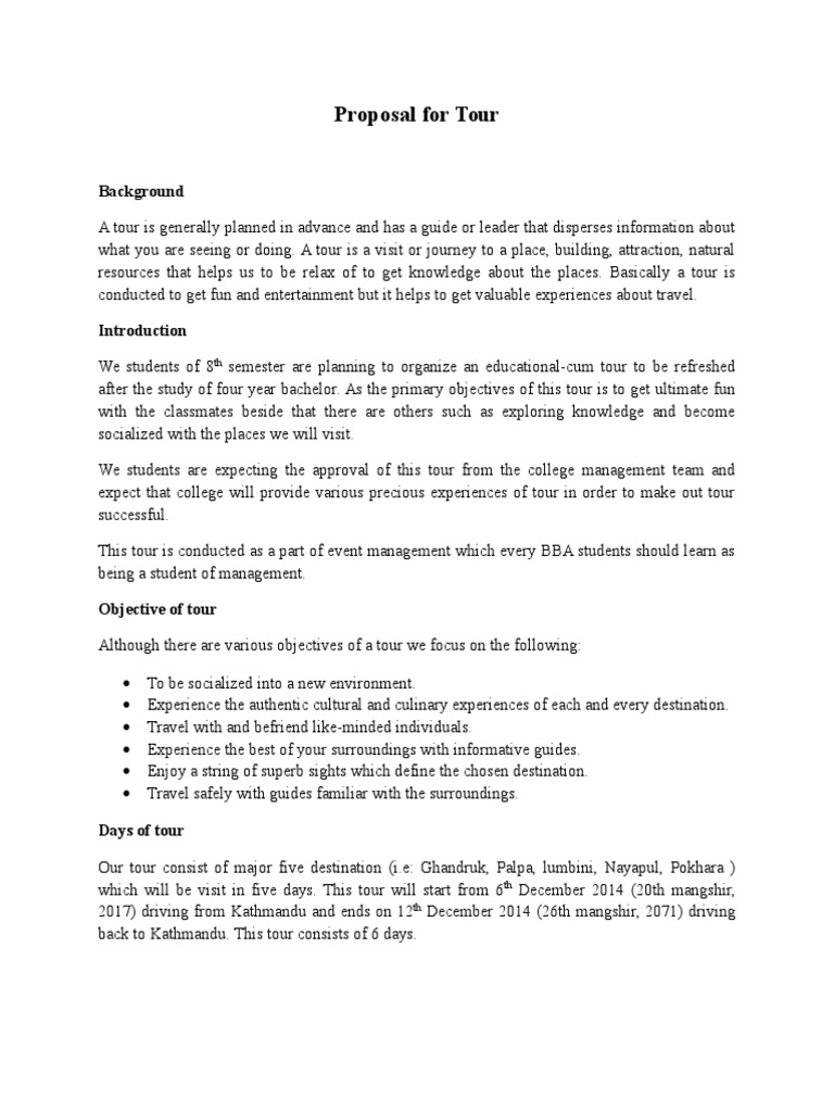 A Proposal for an Educational Tour to Refresh Students After Four Years ...