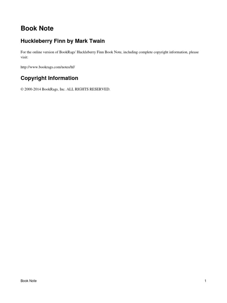 Huck Finn Notes | PDF | Adventures Of Huckleberry Finn | Mark Twain