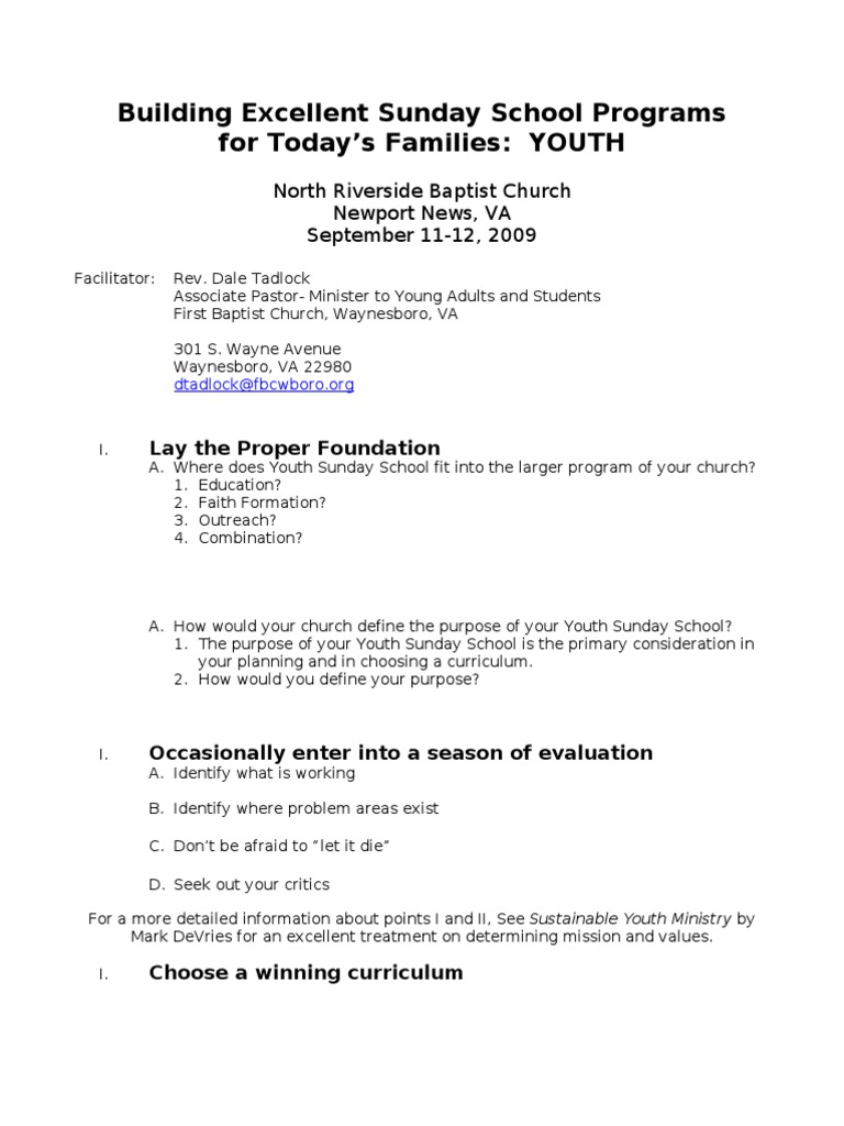 Building Excellent Sunday School Programs | PDF | Lesson Plan | Change