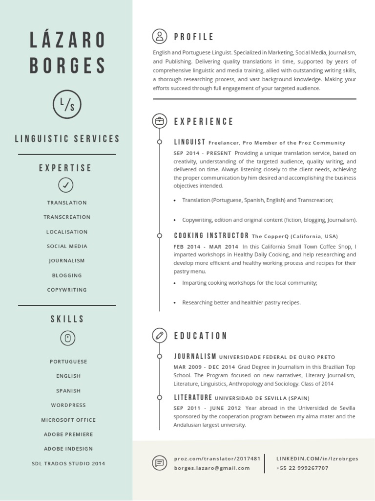 Resume Linguist Lázaro Borges English To Portuguese Brazil | PDF ...
