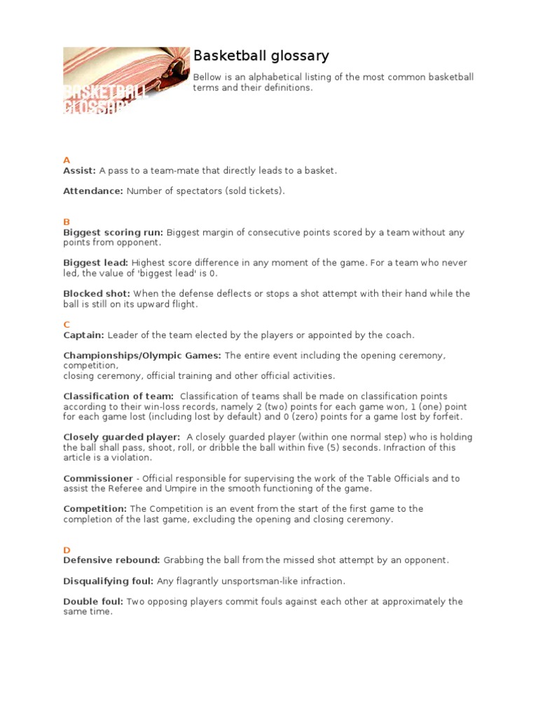 Basketball Glossary | PDF | Referee | Team Sports