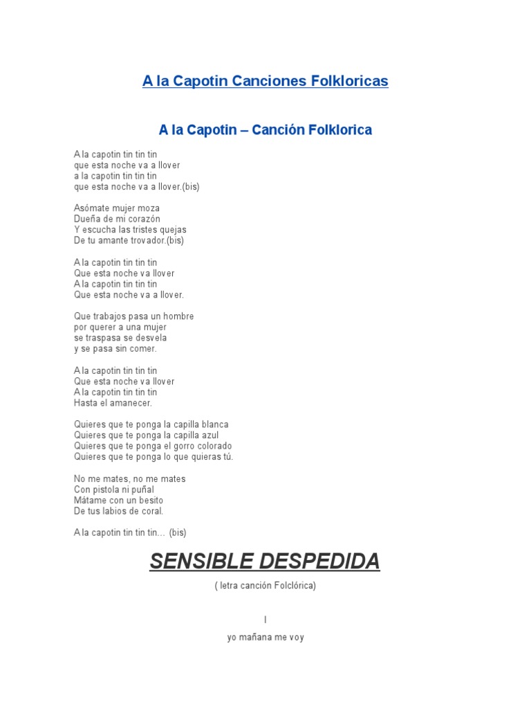 A La Capotin Canciones Folkloricas