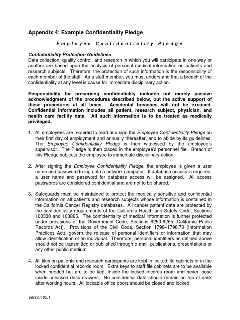 Appendix 4 ConfidentialityPledge | PDF | Confidentiality | Email