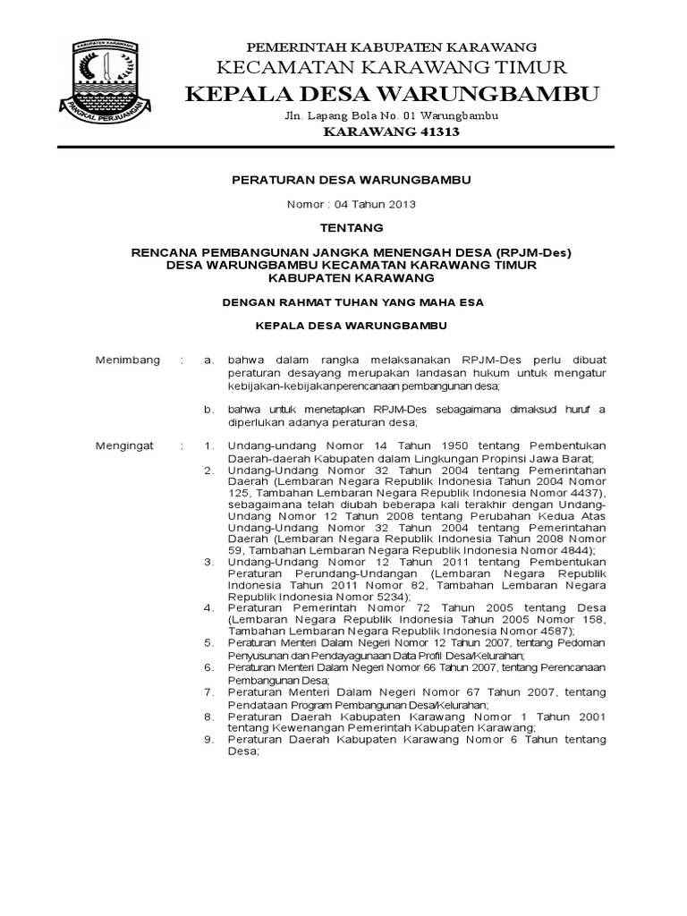 PERDES RPJMDes 2013-2018 | PDF