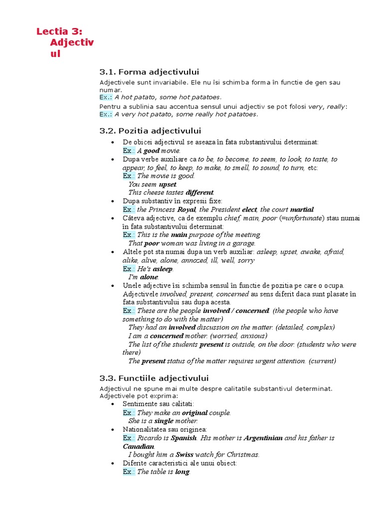 Lectia 3: Adjectiv Ul: 3.1. Forma Adjectivului | PDF | Syntax | Style (Fiction)