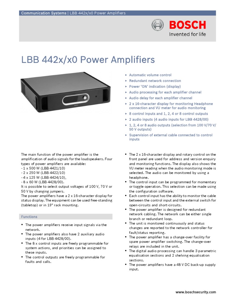 Bosh LBB 442xX0 Power Amplifier | PDF | Decibel | Amplifier