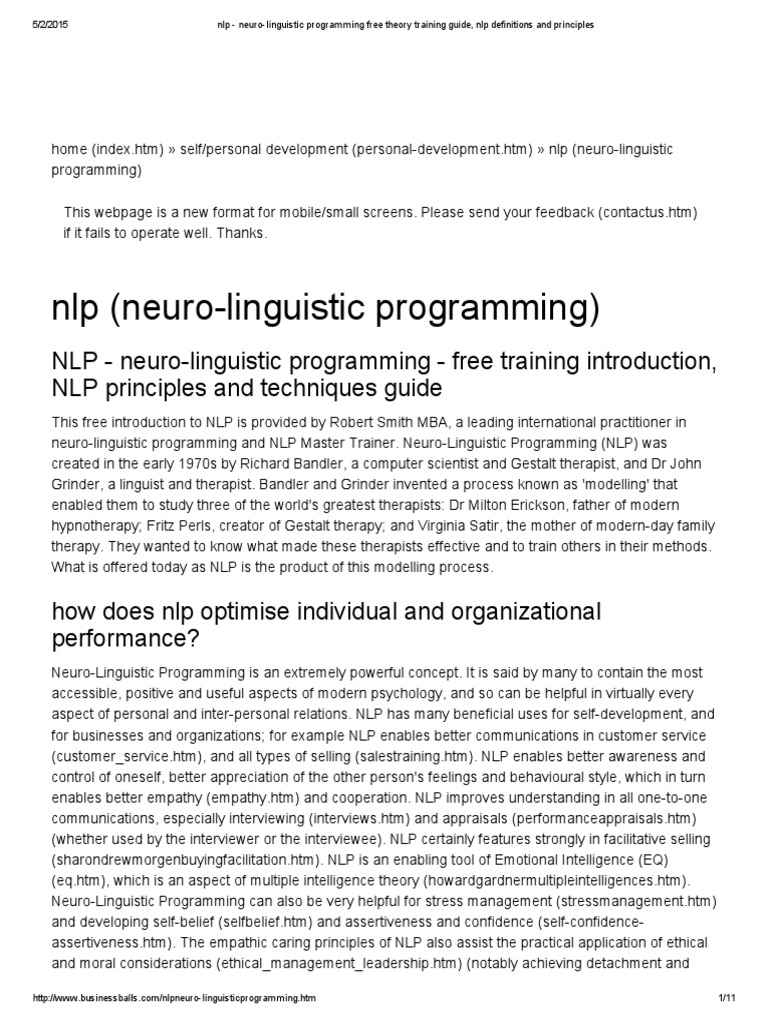 NLP - Neuro-Linguistic Programming Free Theory Training Guide, NLP ...