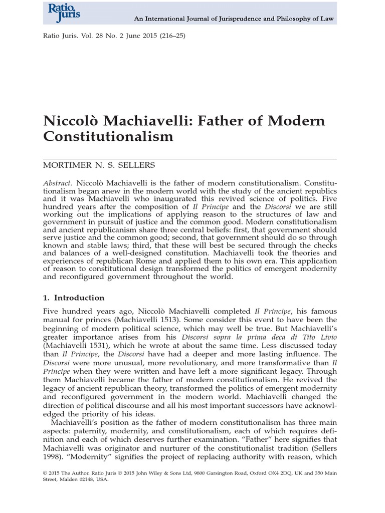 Niccolò Machiavelli: Father of Modern Constitutionalism | PDF | Niccolò ...