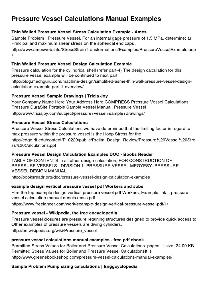 Pressure Vessel Calculations Manual Examples | PDF | Stress (Mechanics ...
