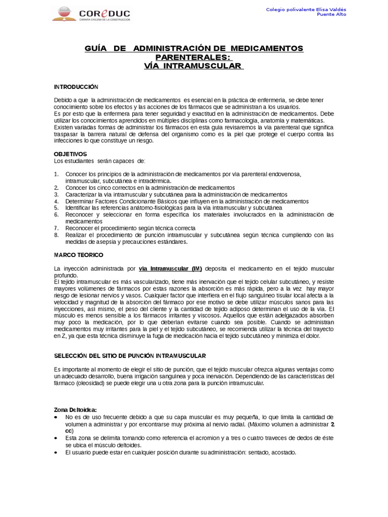 Guia Puncion Intramuscular | PDF | Inyección (medicina) | Medicamentos ...