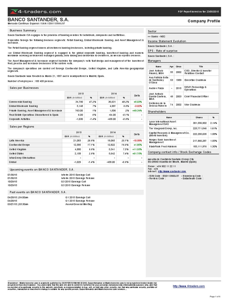 Analisis Banco Santander | PDF | Leverage (Finance) | Investing