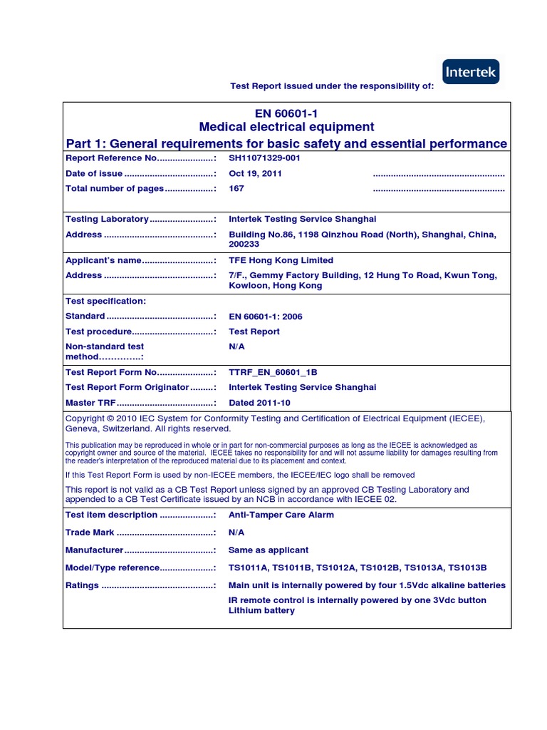 60601-1 Test Report PDF | PDF | Fuse (Electrical) | Relative Humidity