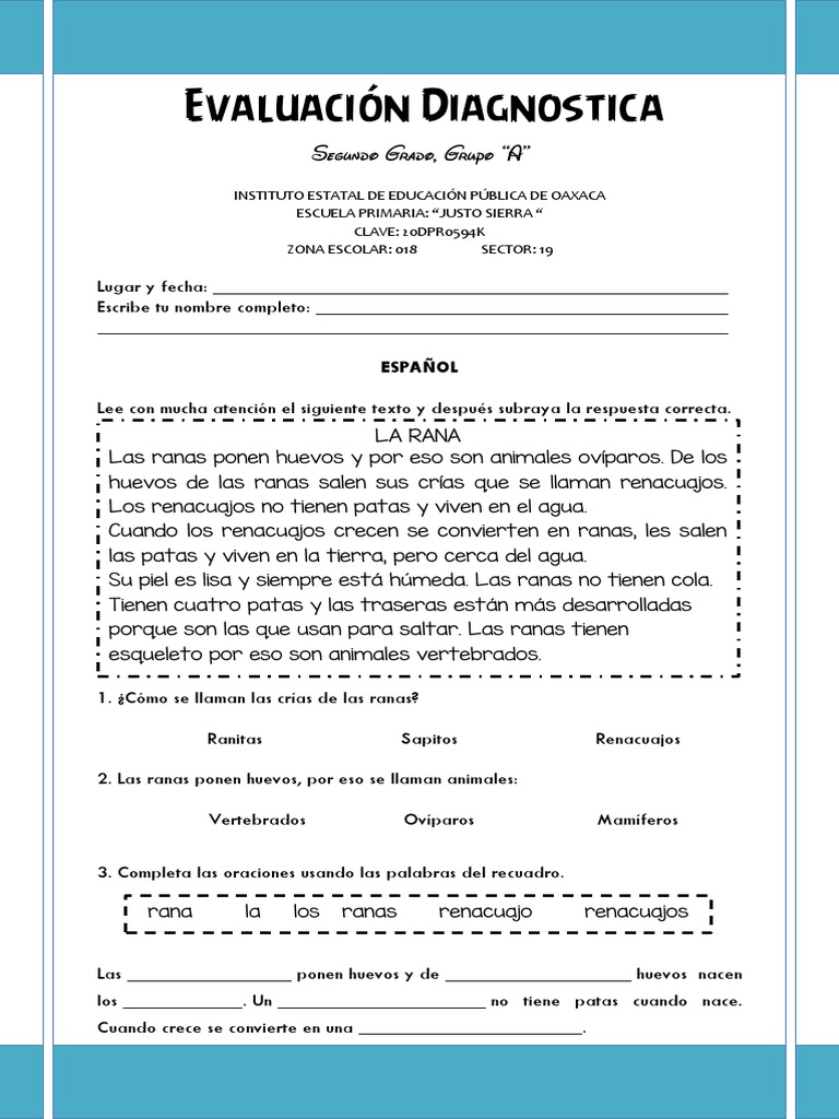 Evaluación Diagnostica Segundo Grado | PDF | Rana | Naturaleza