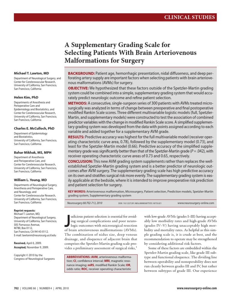 clasifiacion spetzler martin y ponce | Receiver Operating ...