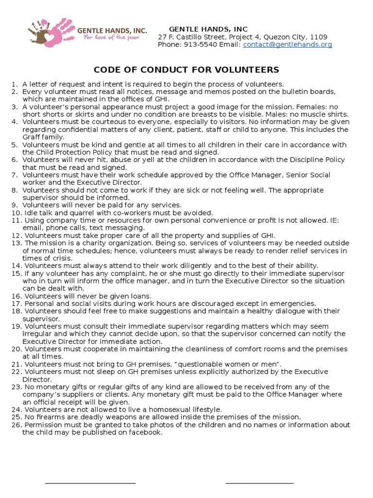 Volunteers Code of Conduct | PDF | Volunteering | Government
