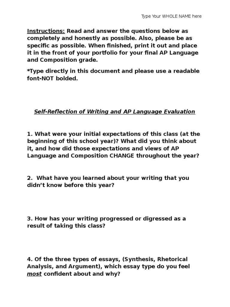 AP Language Self Reflection Response | PDF