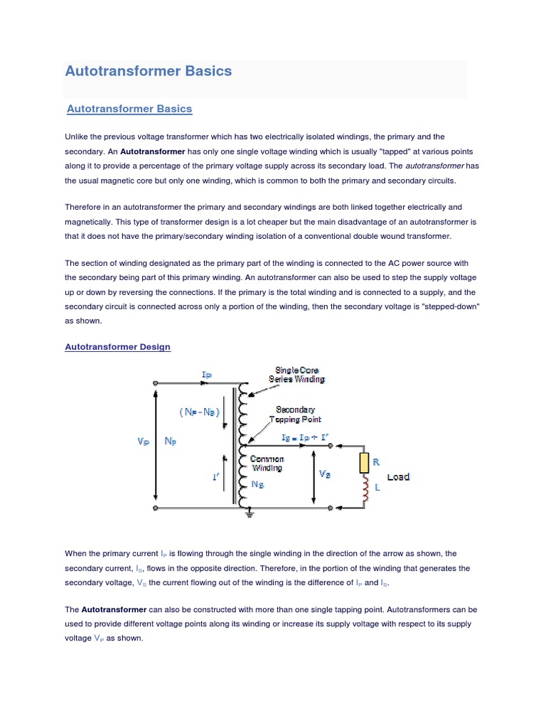 Autotransformer Basics | PDF | Transformer | Power Engineering