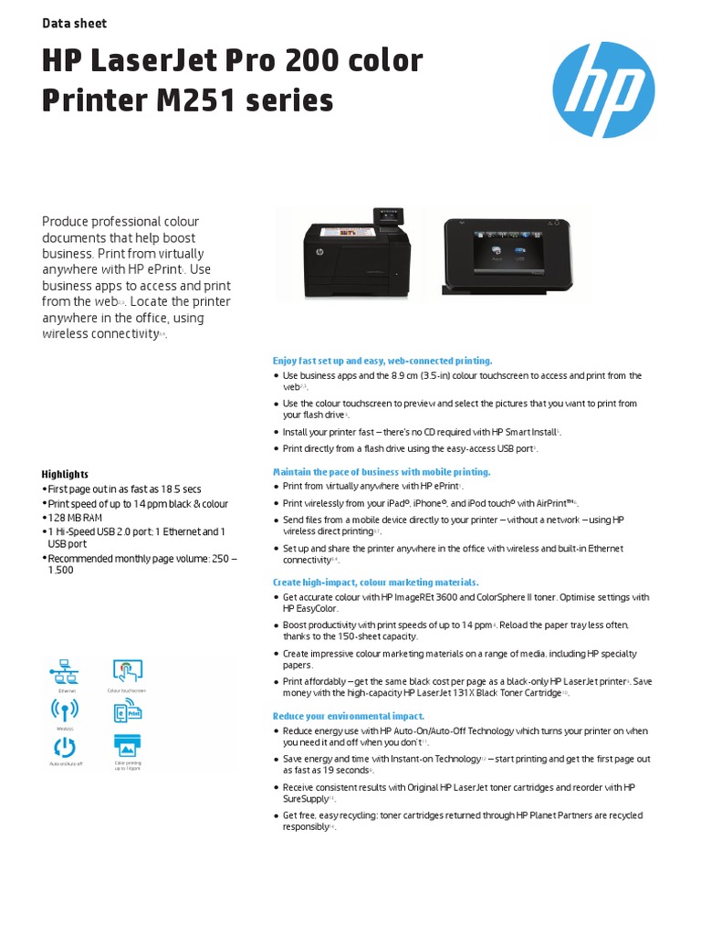 HP Laserjet Pro 200 Color Printer M251 Series: Highlights | PDF ...