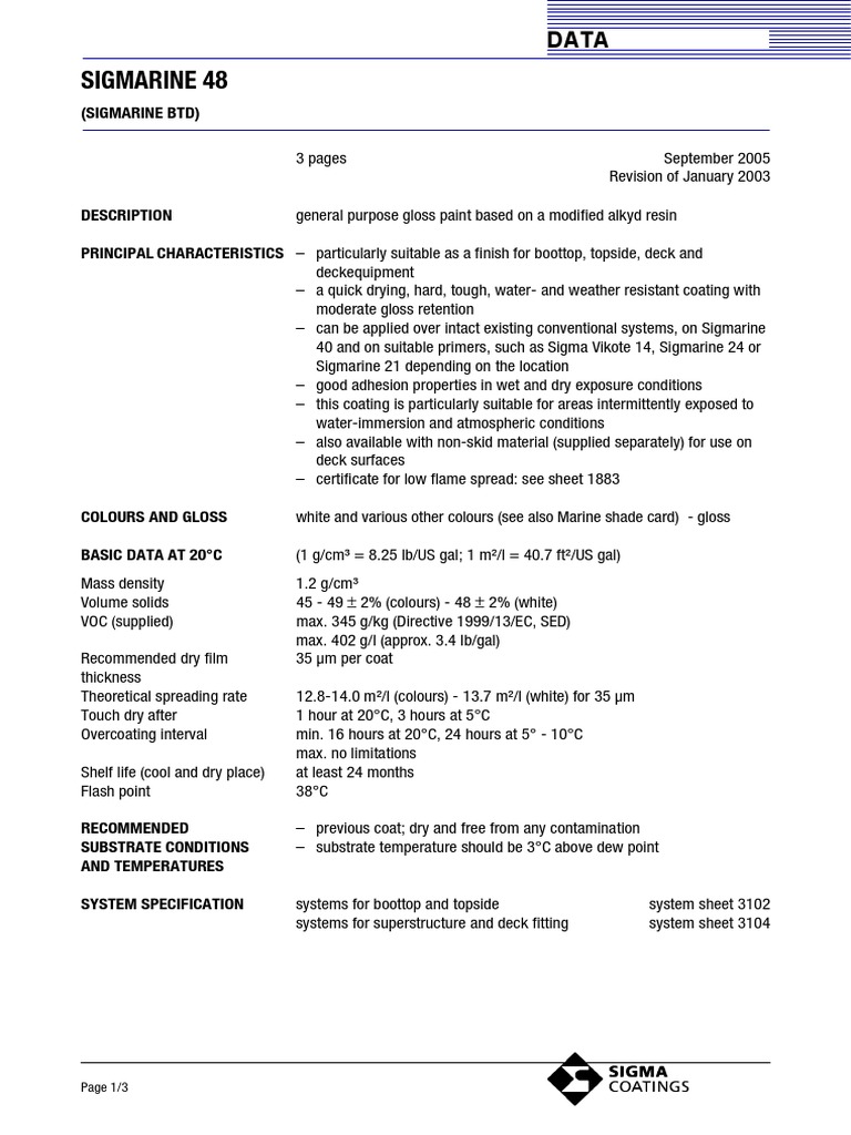 Sigmarine 48 General Purpose Gloss Paint Data Sheet | PDF | Paint | Safety