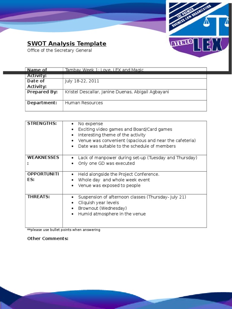 SWOT Analysis for Tambay Week Event | PDF