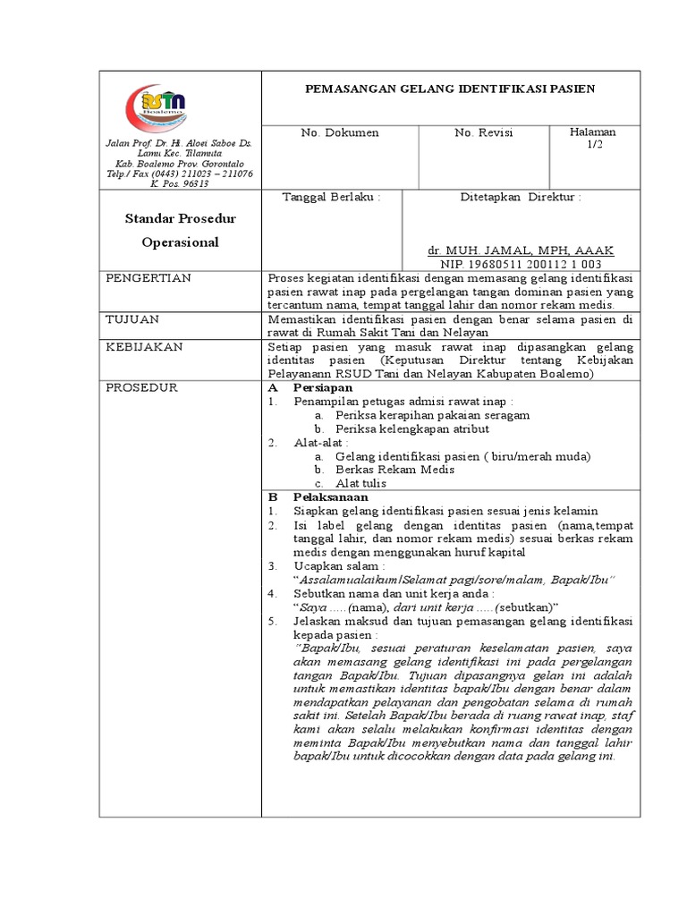 SOP Identifikasi Pasien POKJA SKP | PDF