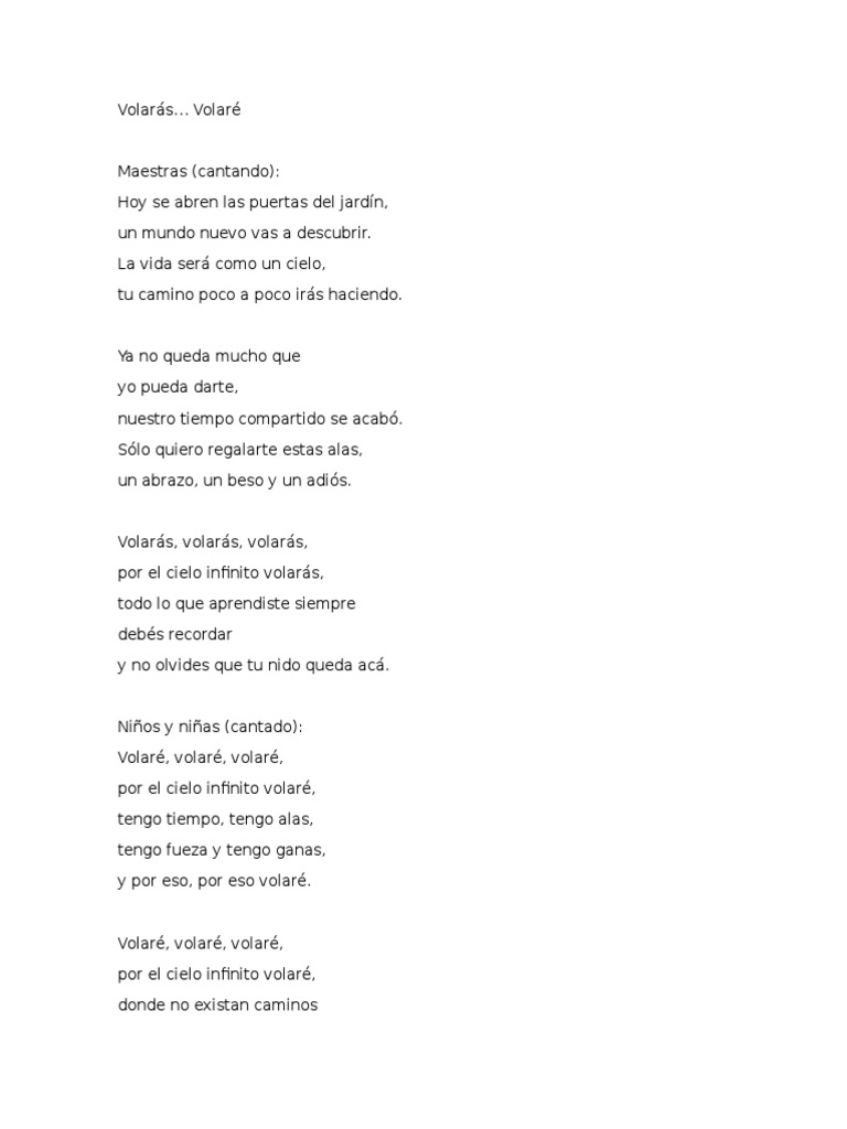 Volarás Volaré Letra