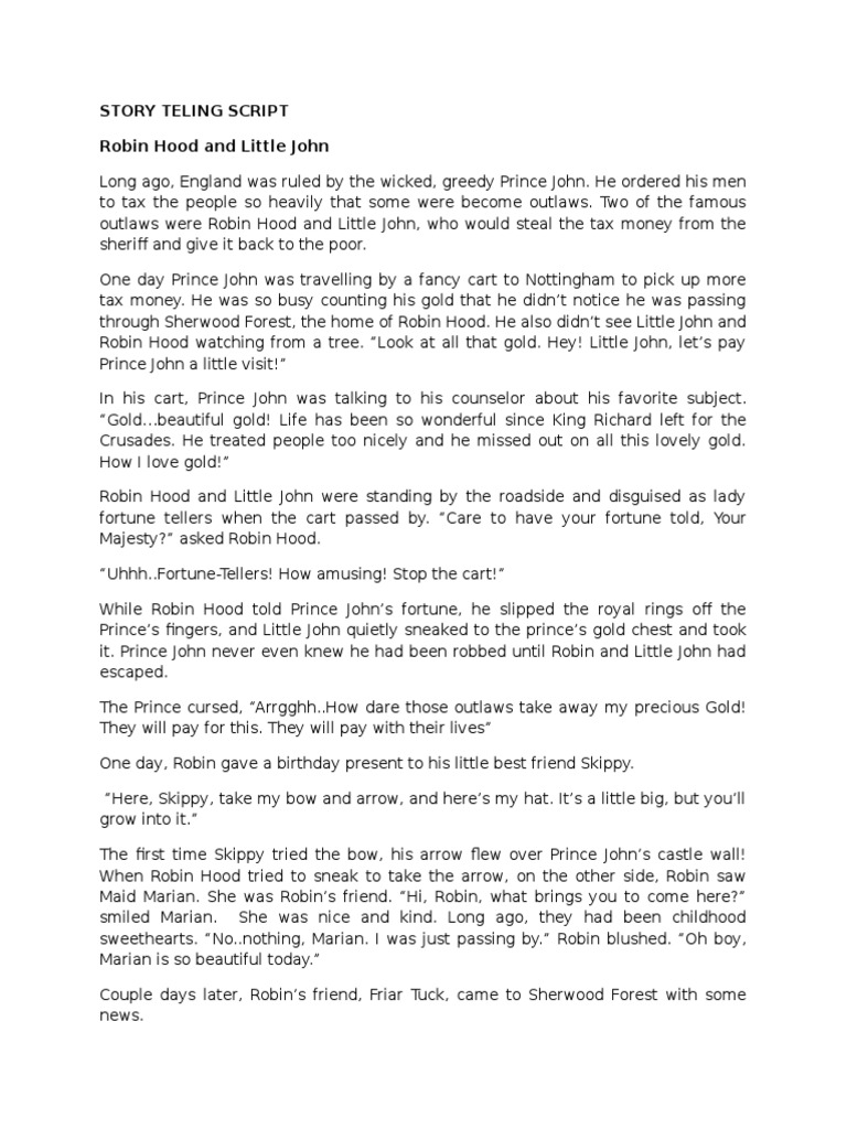 Story Telling Script Robin Hood | PDF | Robin Hood | Archery