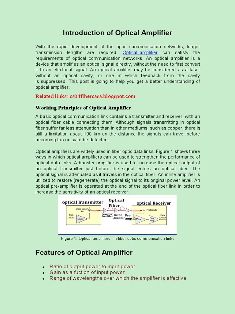 Introduction of Optical Amplifier | PDF | Optical Fiber | Amplifier
