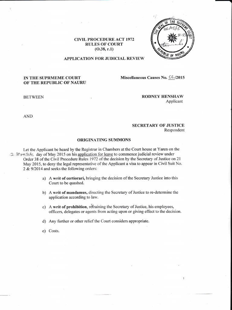 Originating Summons With Affidavit | PDF | Right To Counsel | Writ