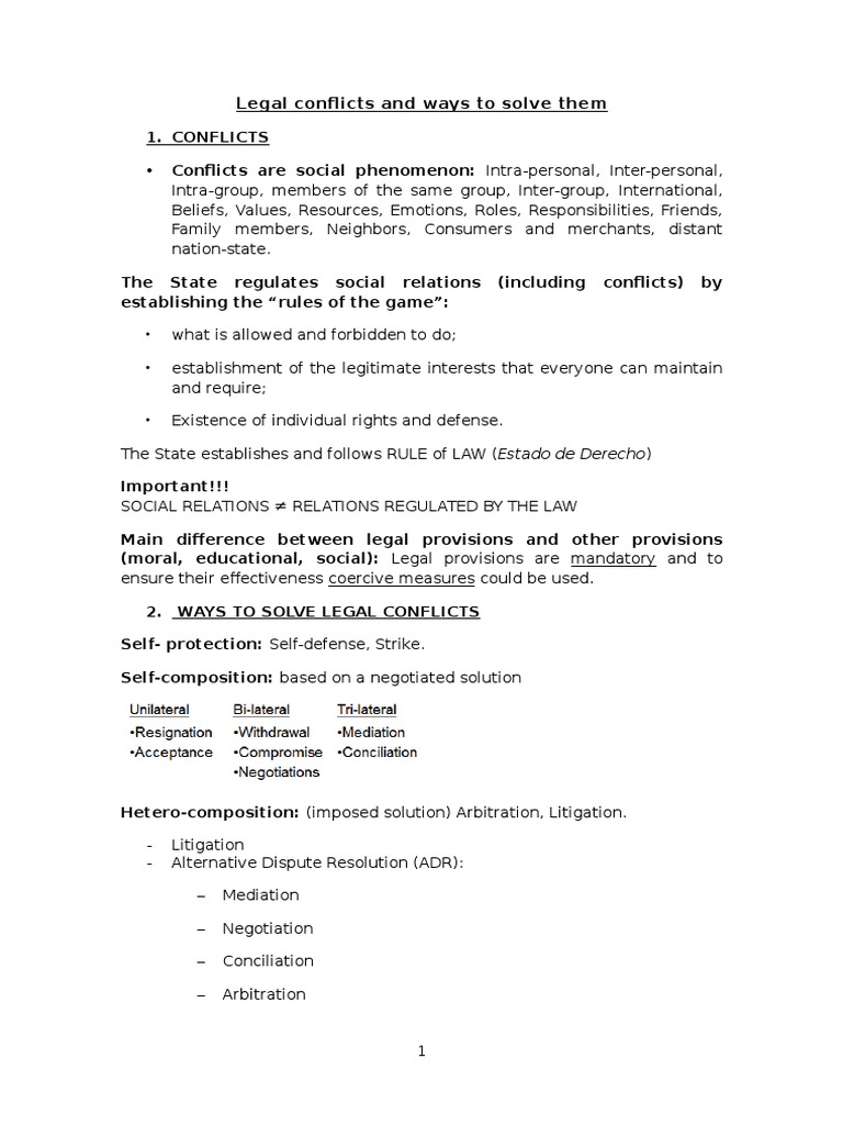 Legal Conflicts and Ways To Solve Them | PDF | Mediation | Alternative ...