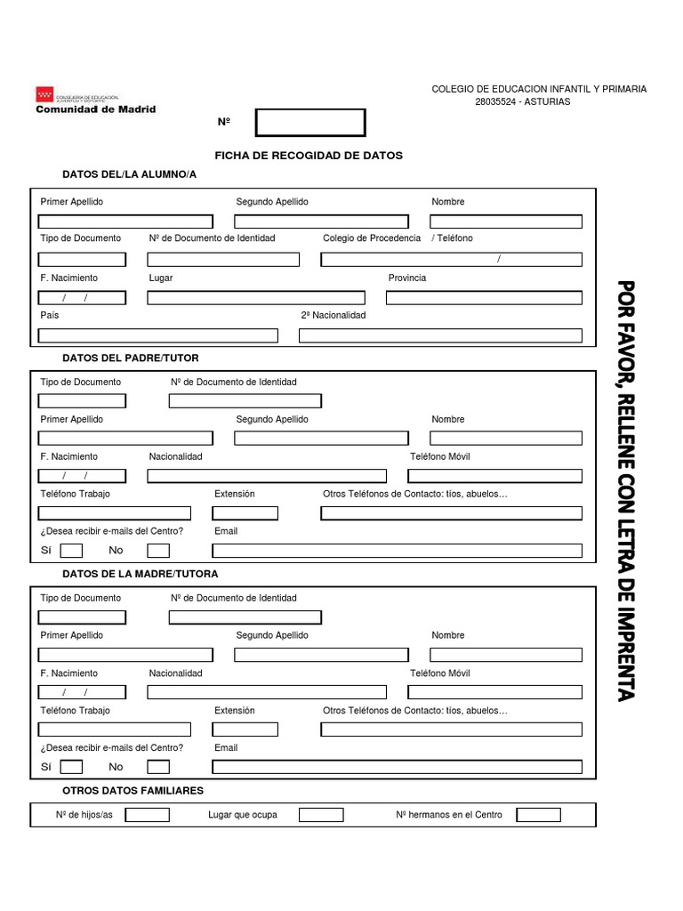 Ficha de Recogida de Datos Primaria | PDF | Gobierno