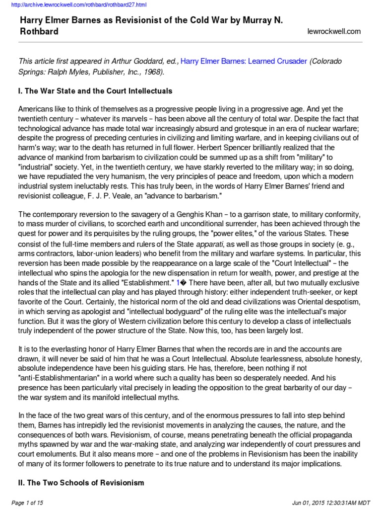 Harry Elmer Barnes As Revisionist of The Cold War by Murray N Ro PDF ...