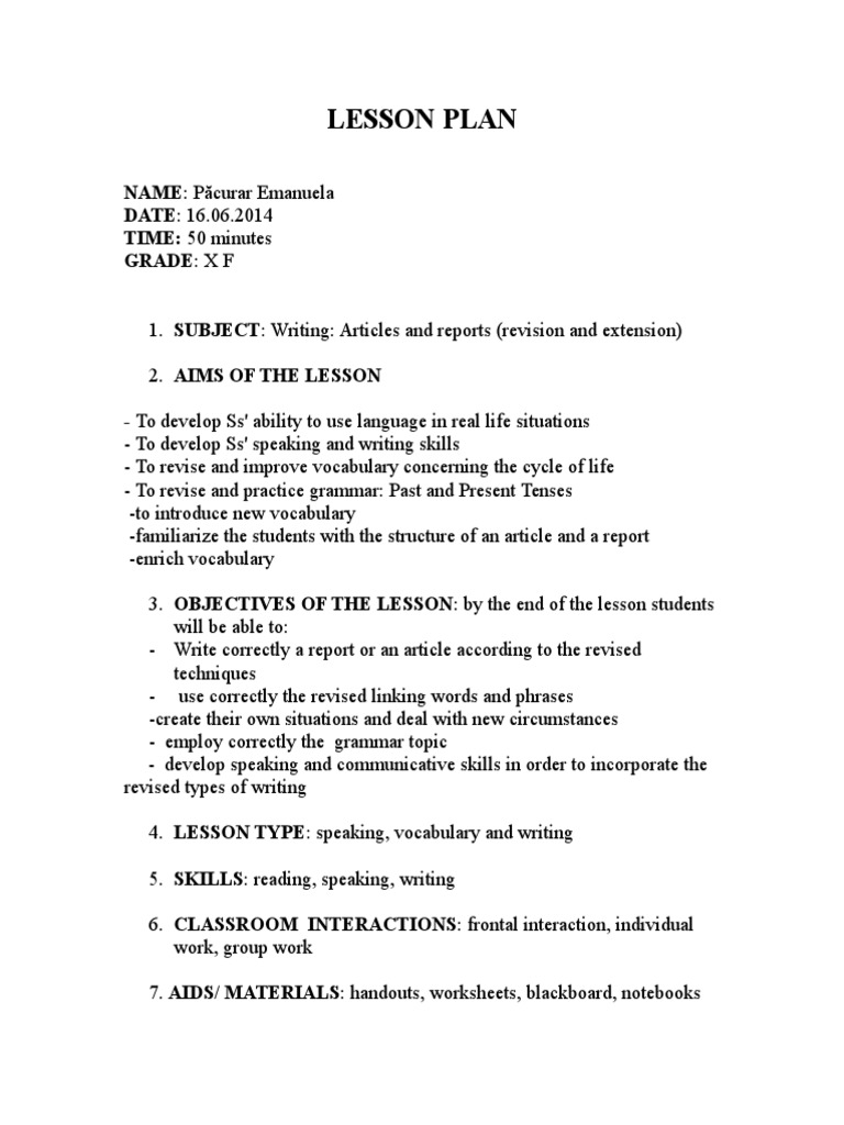 Revision Lesson Plan: Articles & Reports | PDF | Lesson Plan | Homework