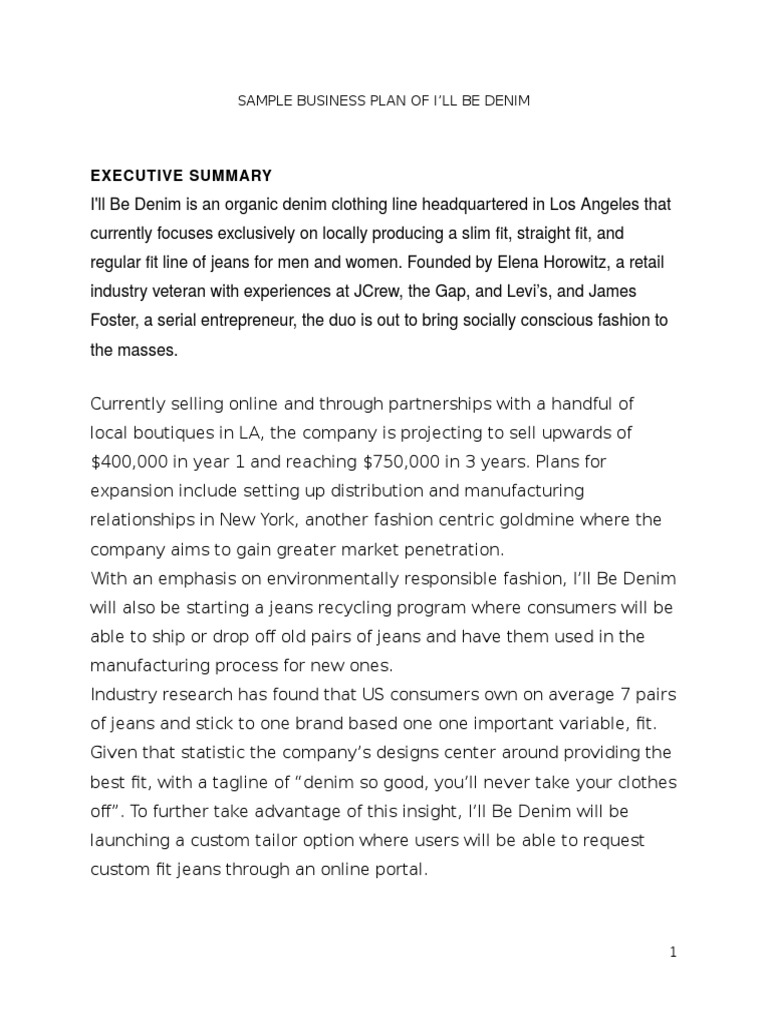 Sample Business Plan of I | PDF | Jeans | Expense