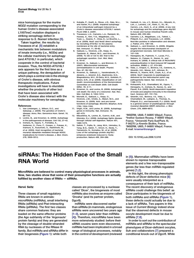 Current Biology Vol 20 No 3 R108 | PDF | Micro Rna | Small Interfering Rna