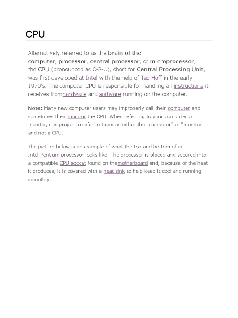 Computer, Processor, Central Processor, or Microprocessor,: Intel Ted ...