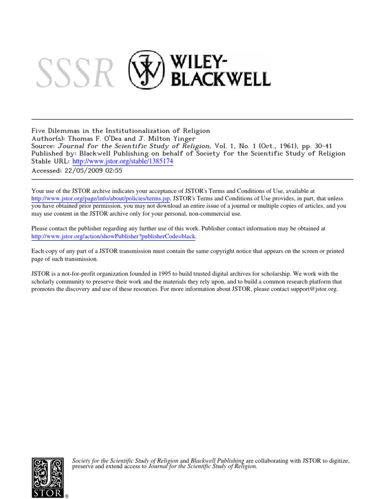 O'Dea, Thomas - 5 Dilemmas in The Institutionalization of Religion ...