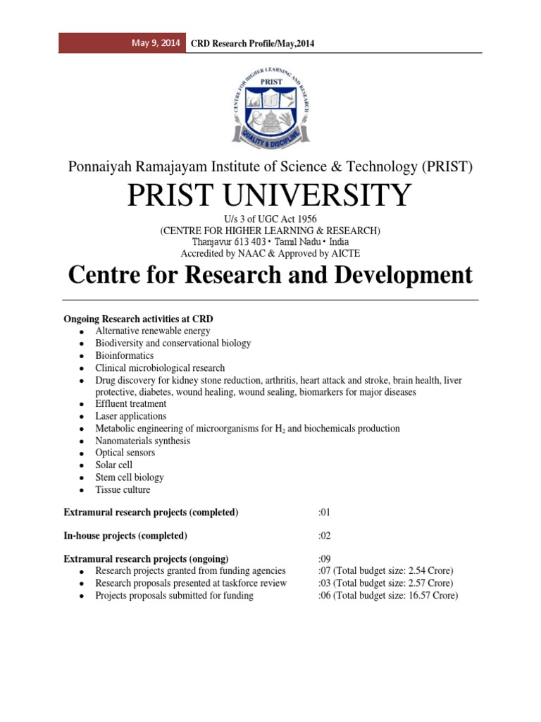 PRIST RESEARCH-Profile - May2014 PDF | PDF | Science, Technology ...