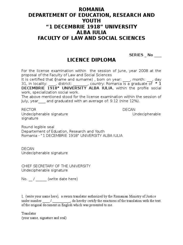Model Traducere Diploma Licenta in Engleza | PDF | Qualifications ...