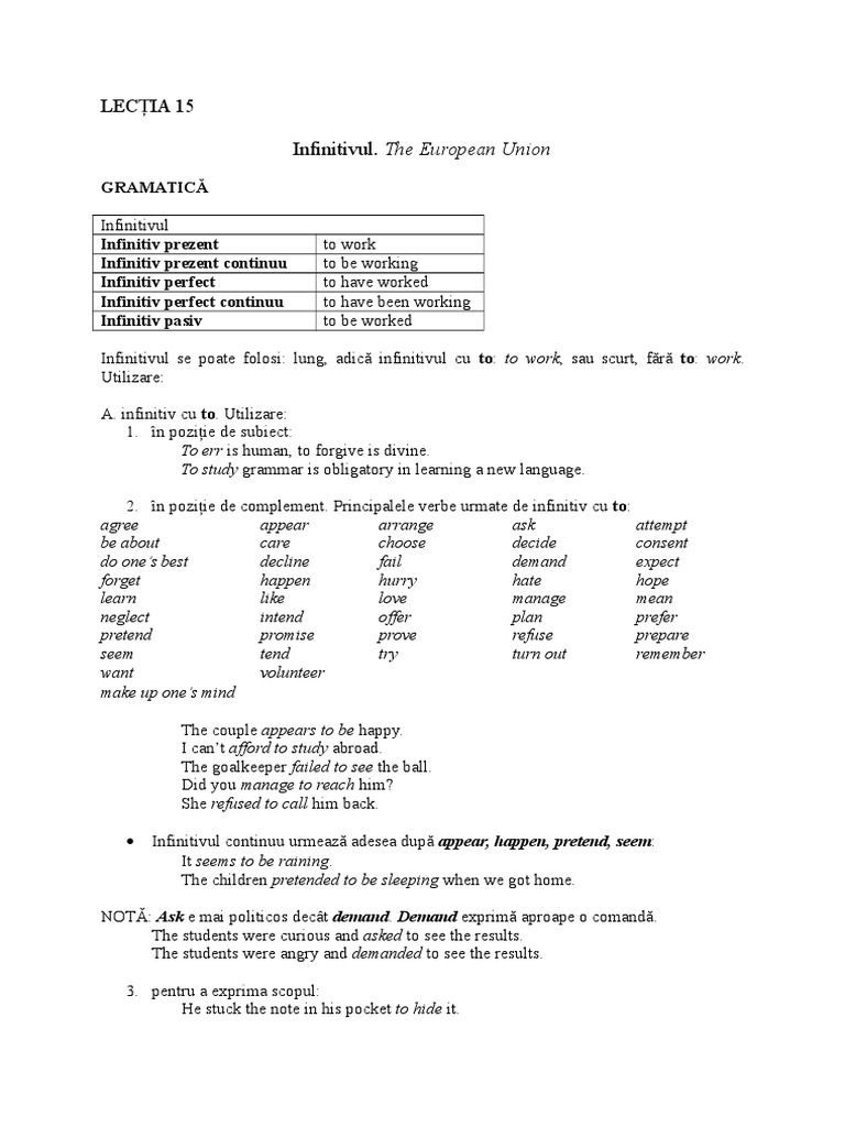 LECTIA 15 - Infinitivul. The European Union | PDF | Anthem Of Europe ...