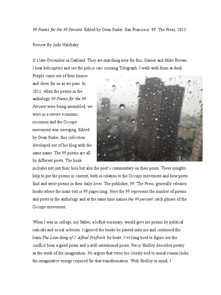 Judy Halebsky Reviews Dean Rader's 99 Poems For The 99 Percent | PDF ...