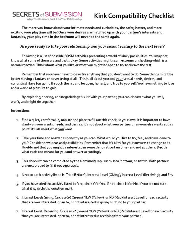Kink Compatability Checklist | Bdsm | Curiosity