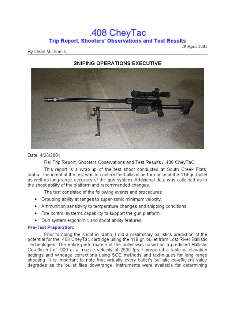 .408 Cheytac: Trip Report, Shooters' Observations and Test Results ...