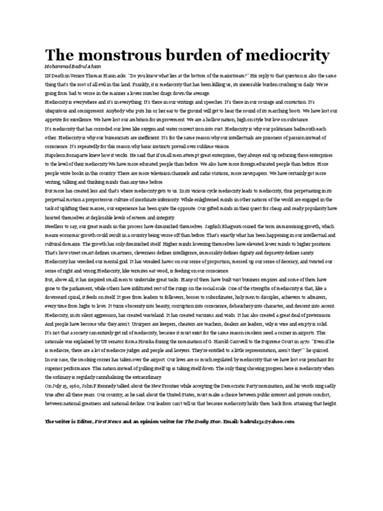 The Crushing Burden of Mediocrity | PDF | Politics | Law