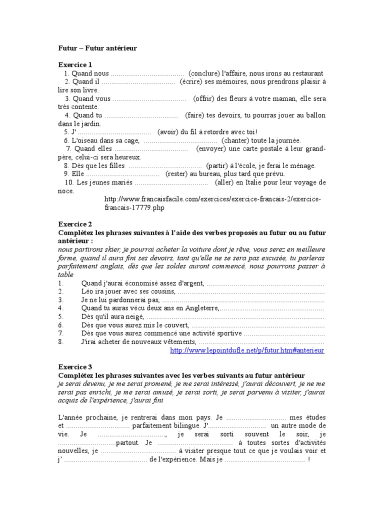 Exercices Futur-Futur Anterieur | PDF | Loisirs