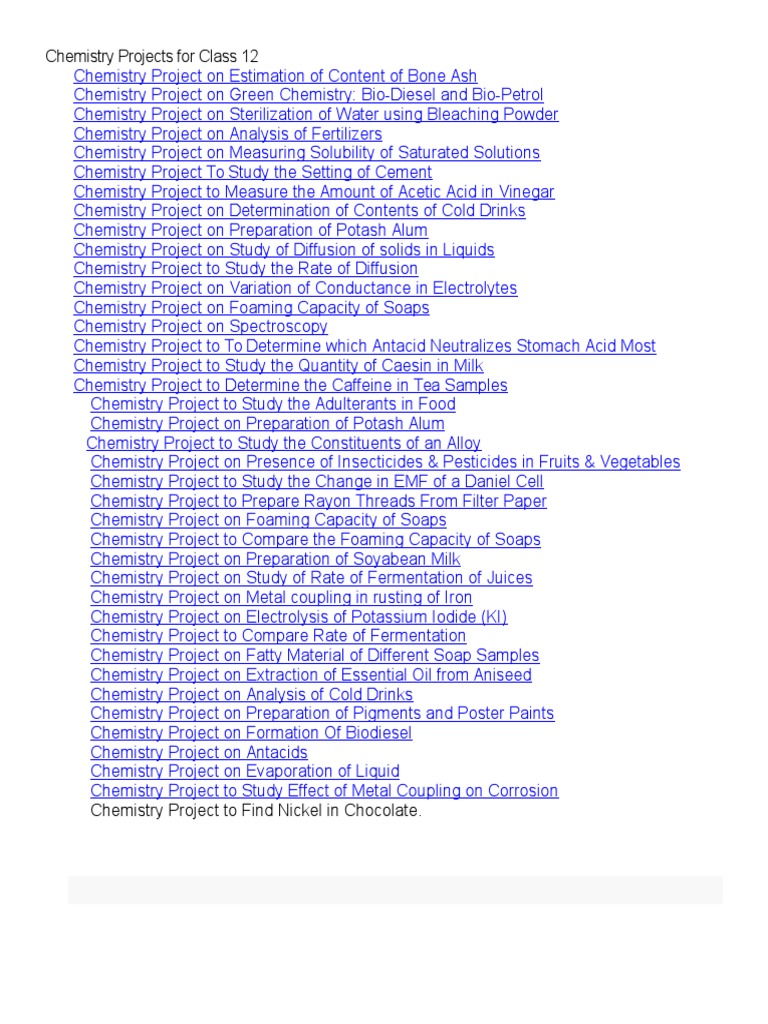 Chemistry Projects For Class 12 | PDF