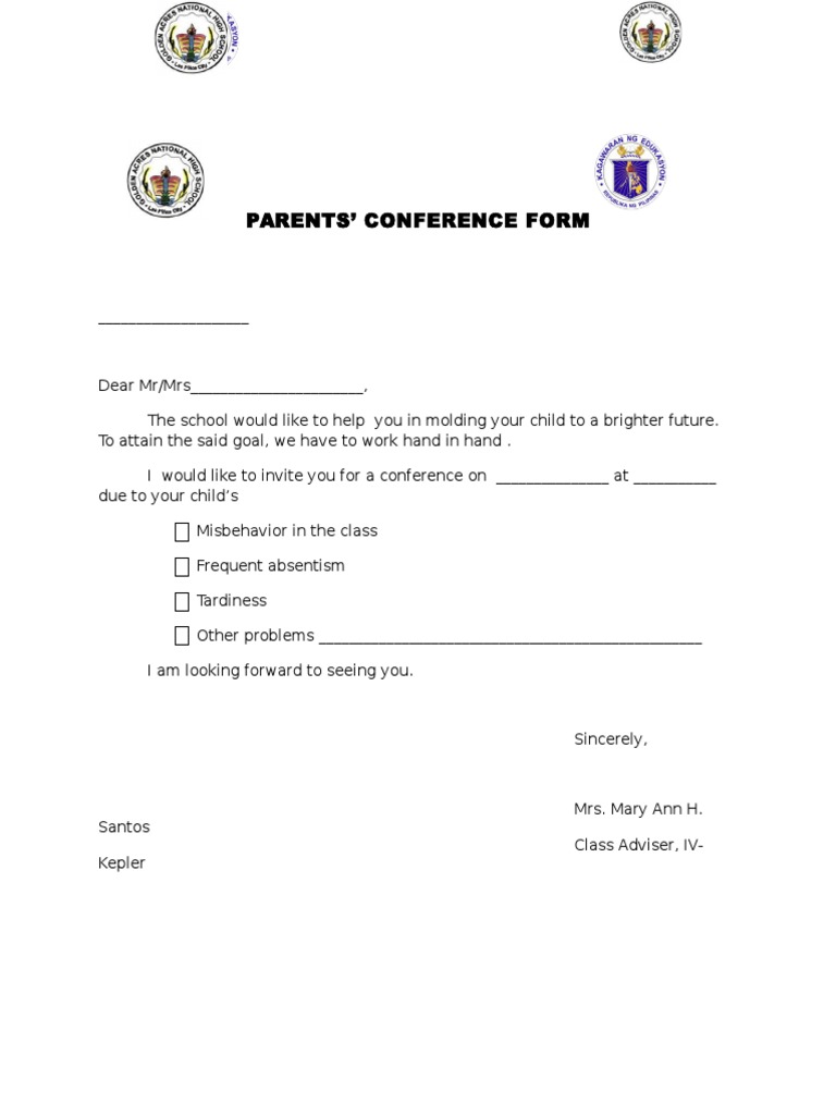 Parent-Teacher Conference Invitation | PDF | Self-Improvement | Wellness